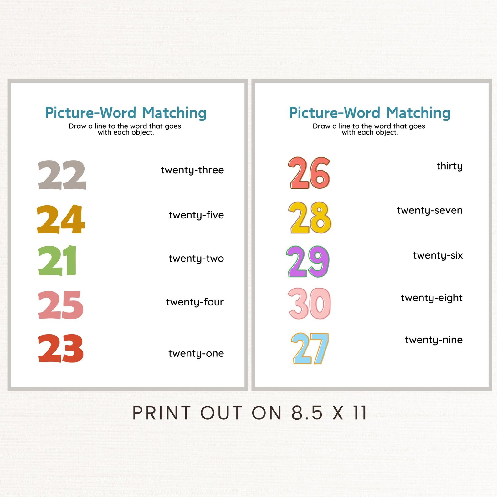 Picture-word Matching Worksheets: Numbers Edition Phonics, Preschool ...