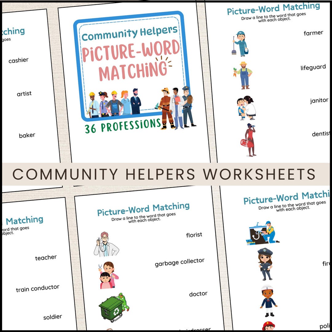 Picture-word Matching Worksheets - Community Helpers | Phonics ...