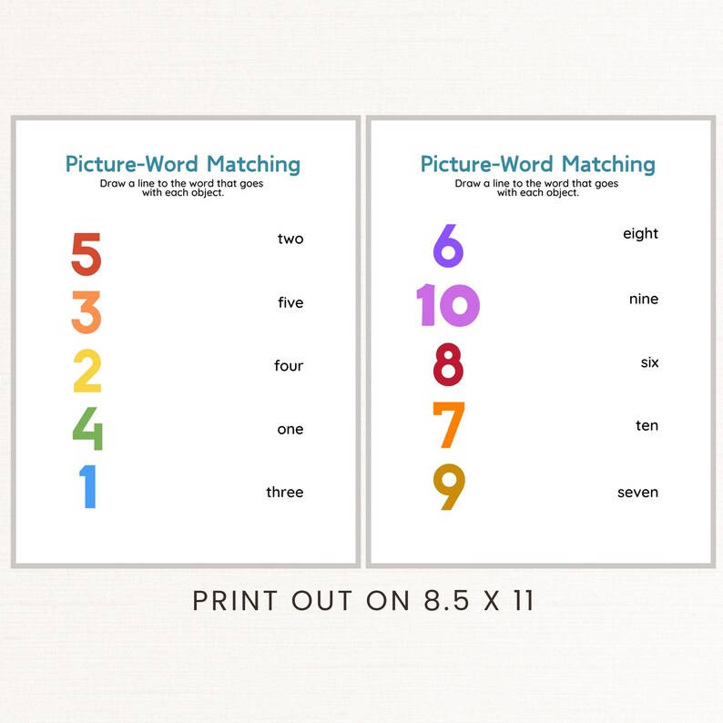 Picture-word Matching Worksheets: Numbers Edition Phonics, Preschool ...