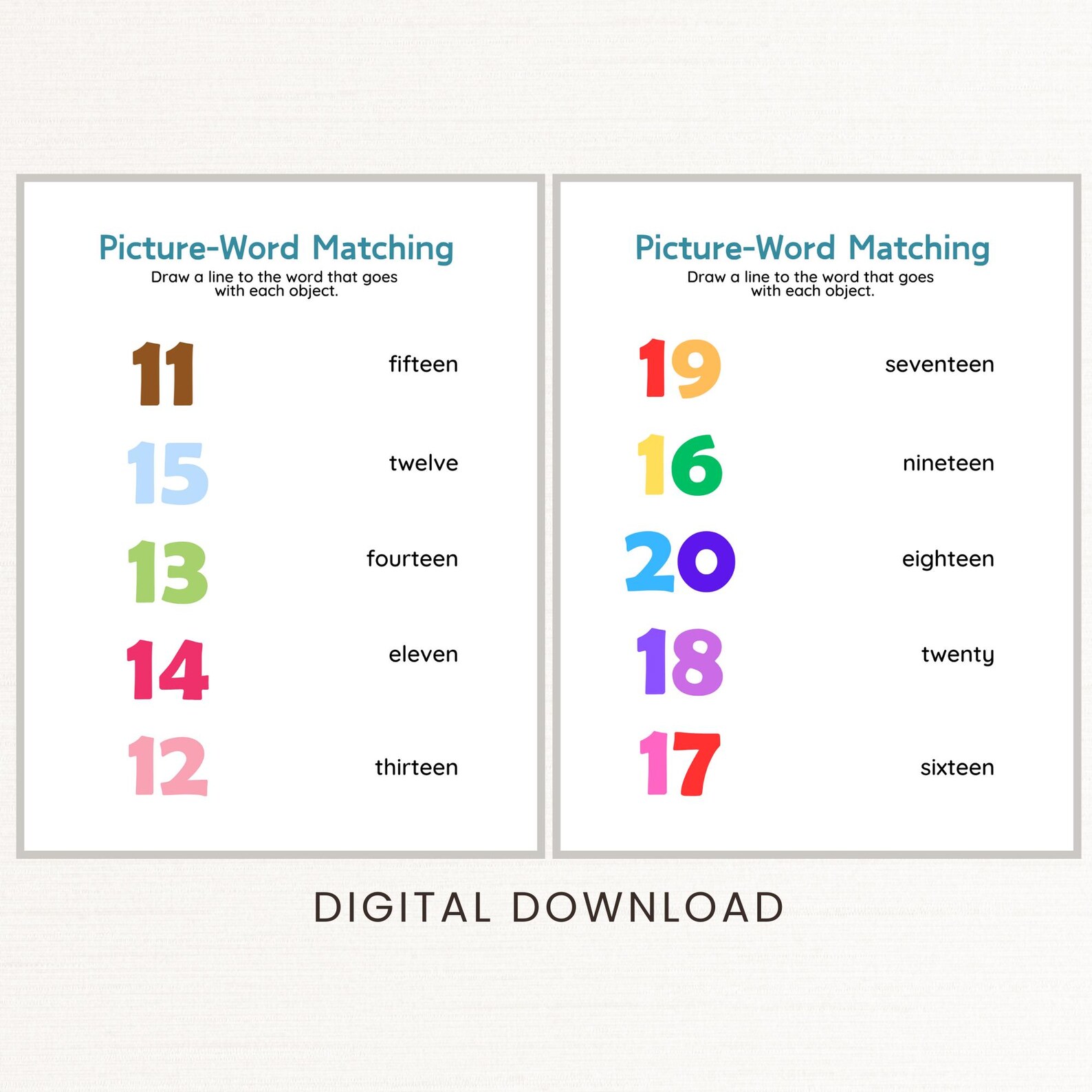 Picture-word Matching Worksheets: Numbers Edition Phonics, Preschool ...