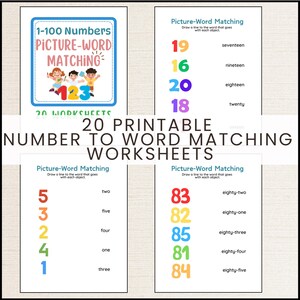 Picture-word Matching Worksheets: Numbers Edition Phonics, Preschool ...