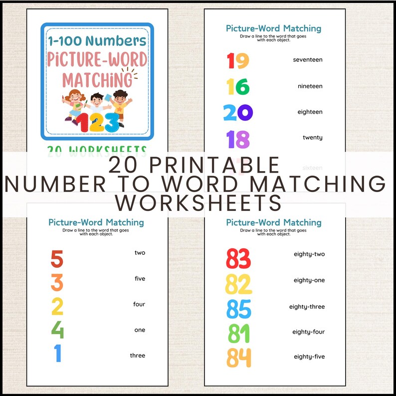 Picture-word Matching Worksheets: Numbers Edition Phonics, Preschool ...