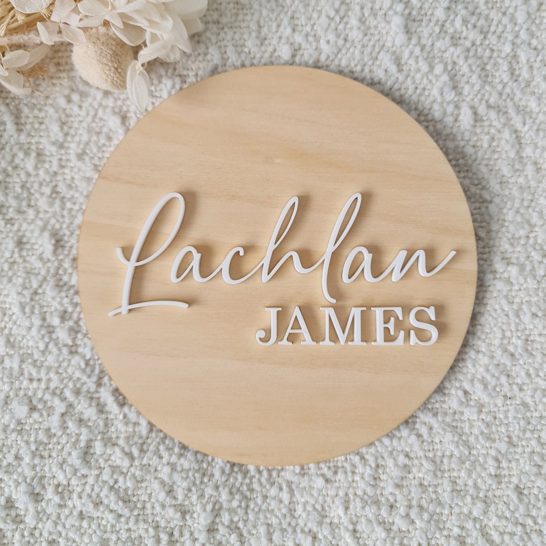 Wooden Baby Announcement Sign| Round Name Sign | Name Plaque | Baby ...