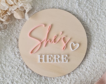 Birth Announcement Sign Wood & Acrylic Sign He's Here - Etsy