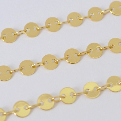 14K Gold Filled 4mm Plain Flat Sequin Disc Chain Bright - Etsy