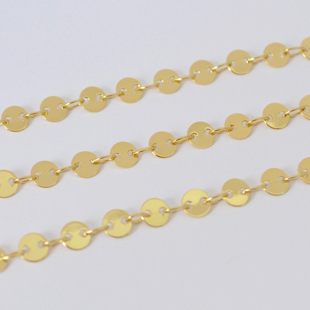 14k Gold Filled Sequin Disc Chain 4mm Round Circle Disc Chain - Gold ...