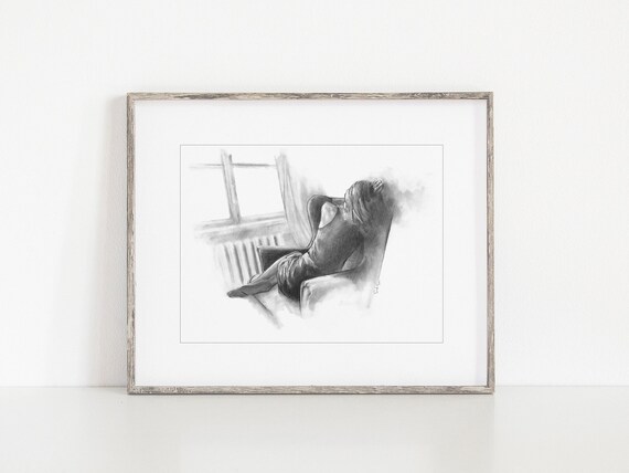 PRINTABLE Original Drawing repose Woman Resting - Etsy