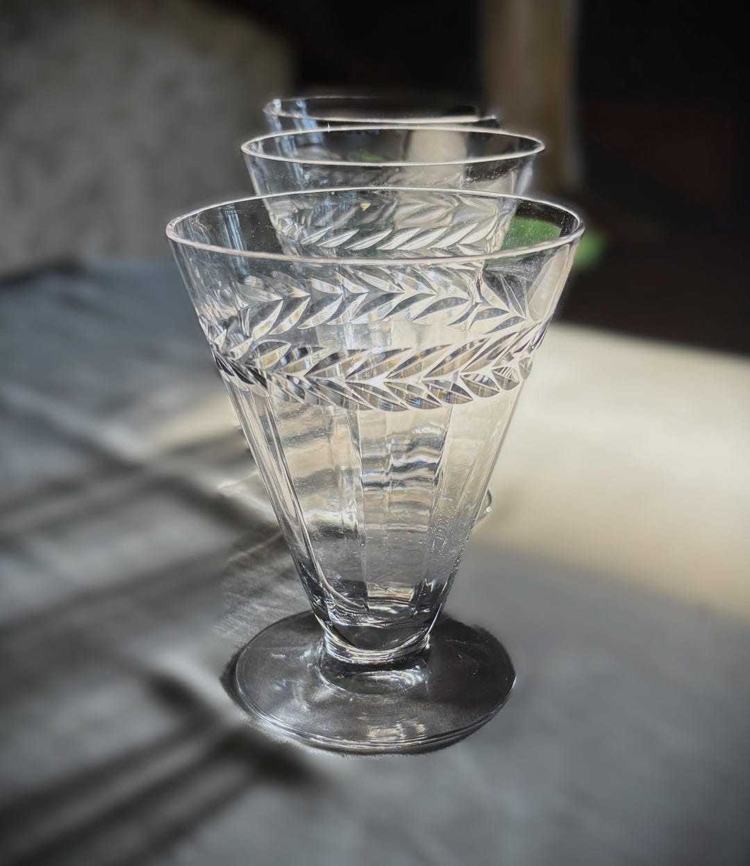 Vintage Bryce Crystal Ice Cream Glasses: Laurel Leaf Pattern, Set of 3 ...