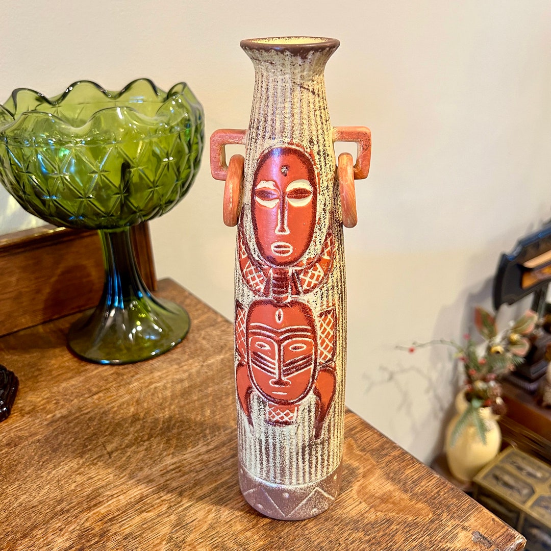Ceramic African Style Tribal Mask Art Pottery Vase Mid-century Pottery ...