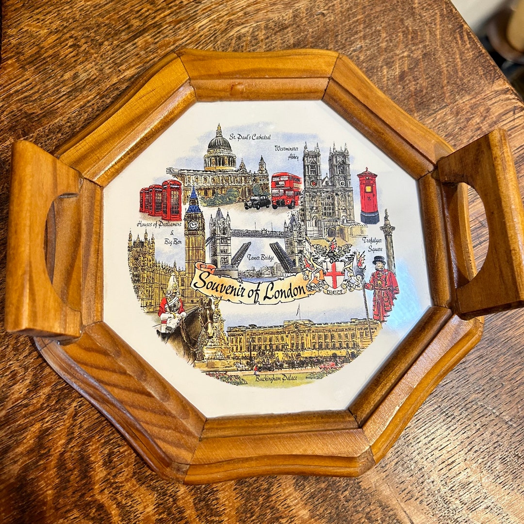Wood Tray Souvenir of London Ceramic Tile in Handled Serving Tray ...