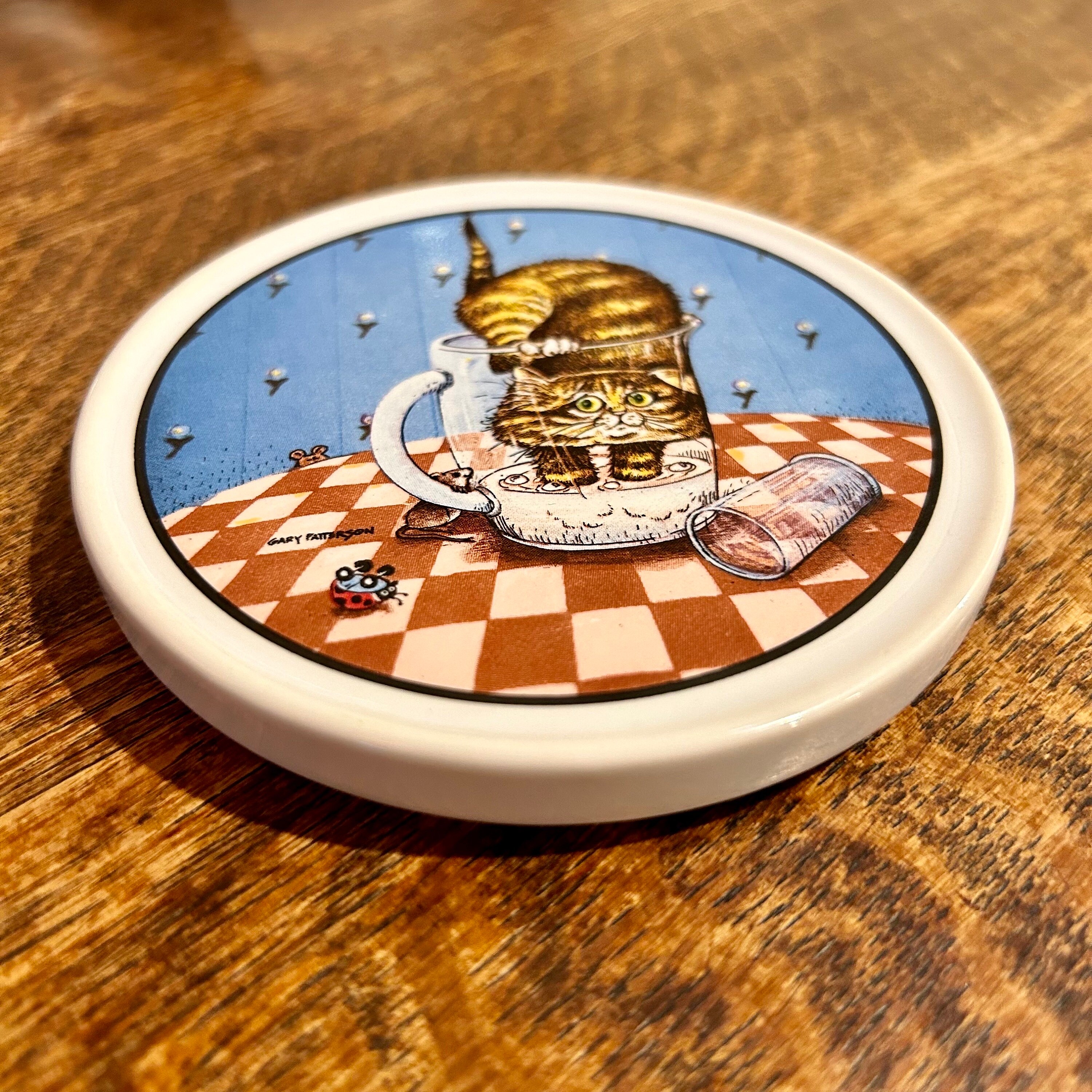 Gary Patterson Ceramic Funny Cat Coasters Pair Clay Design Dining ...