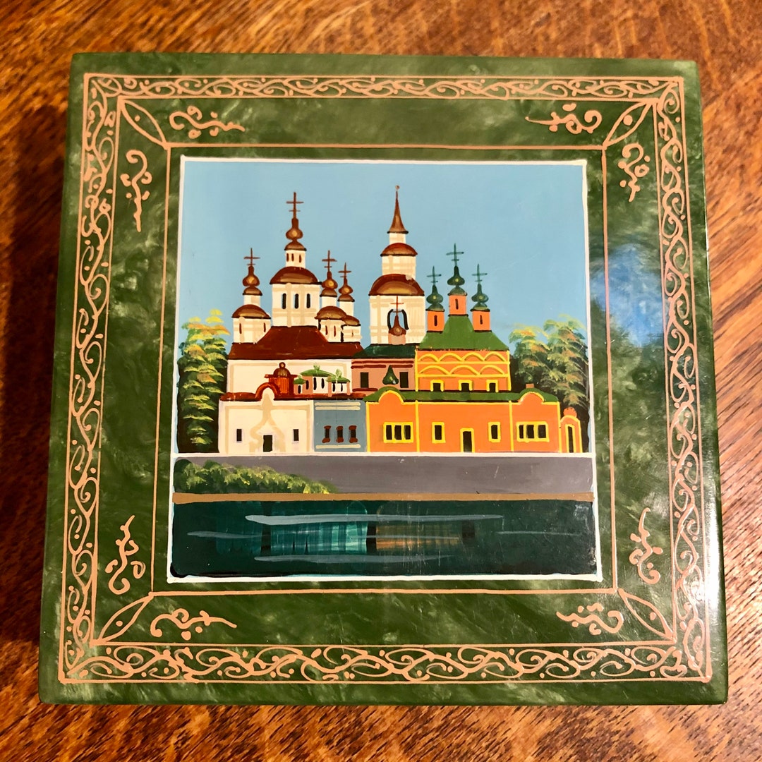 Vintage Russian Trinket Box: Emerald Green Celluloid, Troitse-gledensky ...