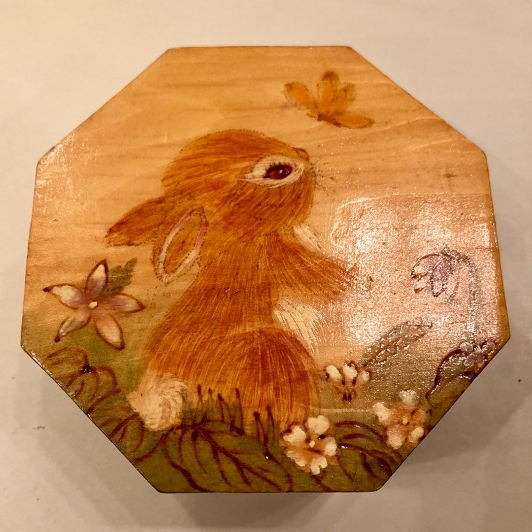 Wood Storage Box Vintage Cottagecore Bunny Rabbit Wooden 1970's Easter ...