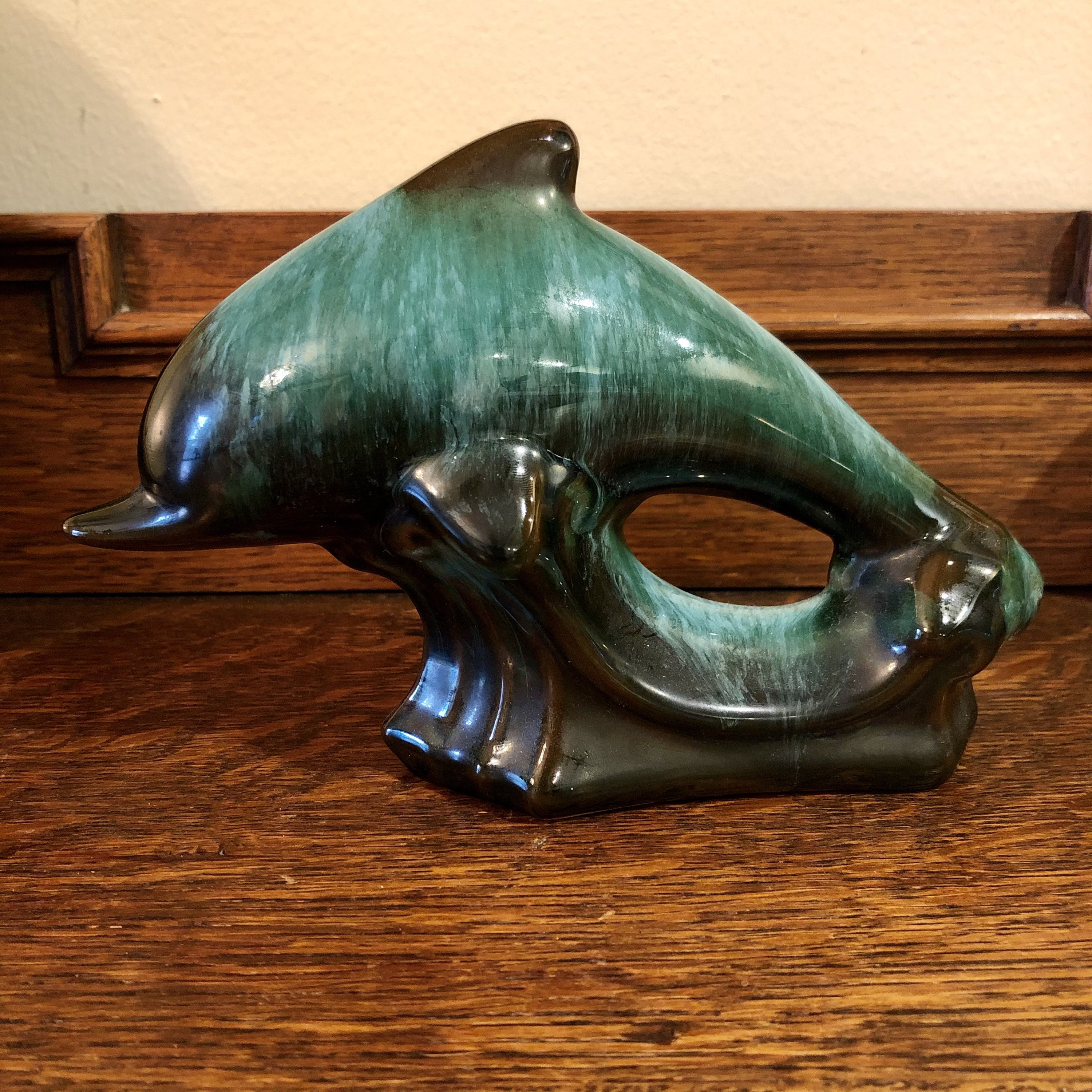 Vintage Pottery Blue Mountain Dolphin Green Drip Ware Mid - Etsy