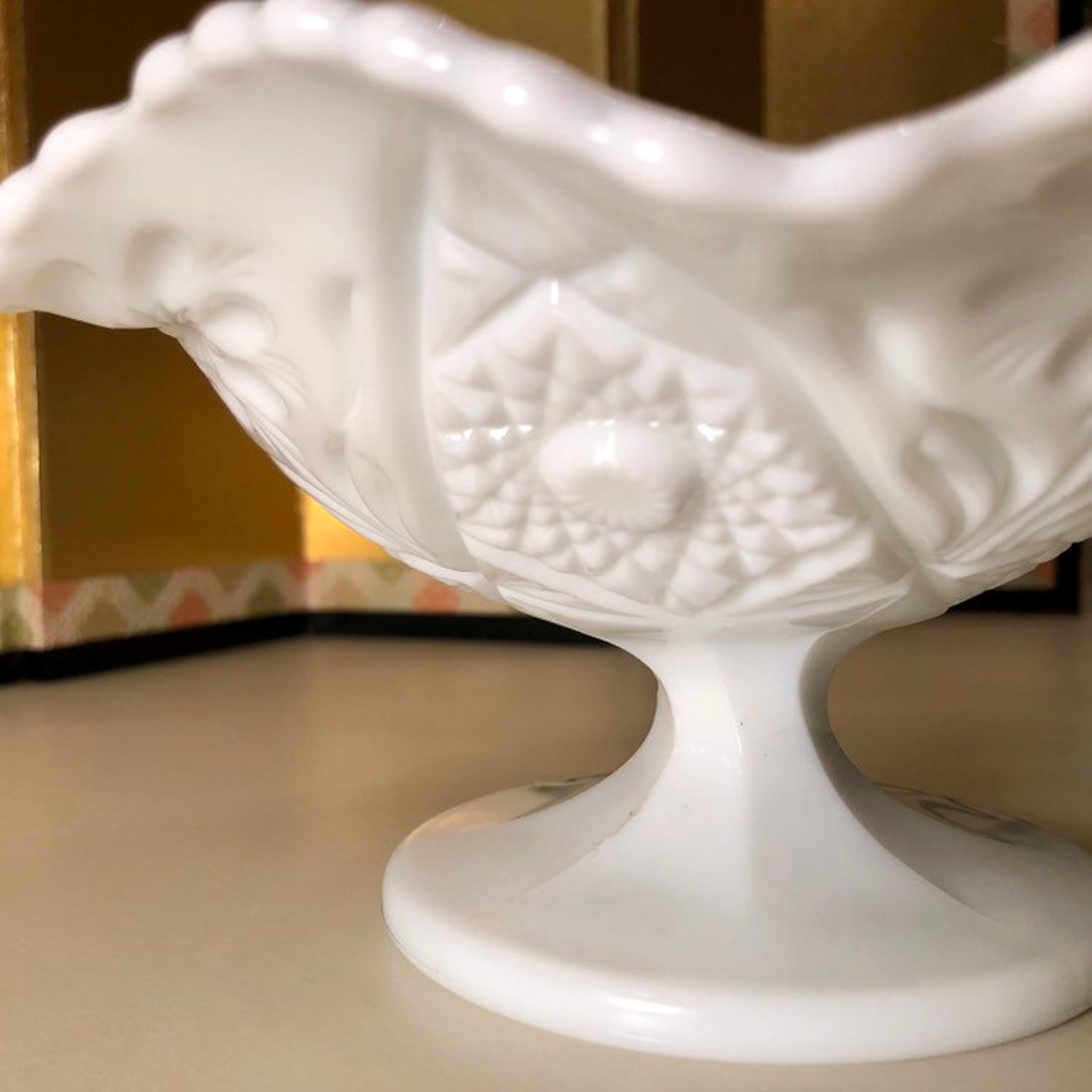 Imperial Glass White Compote Cosmos Pattern Vintage 1950's - Etsy