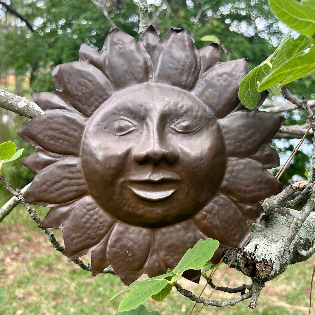 Rustic Hammered Metal Sun Wall Hanging Face Metal Sculpture Porch Patio ...