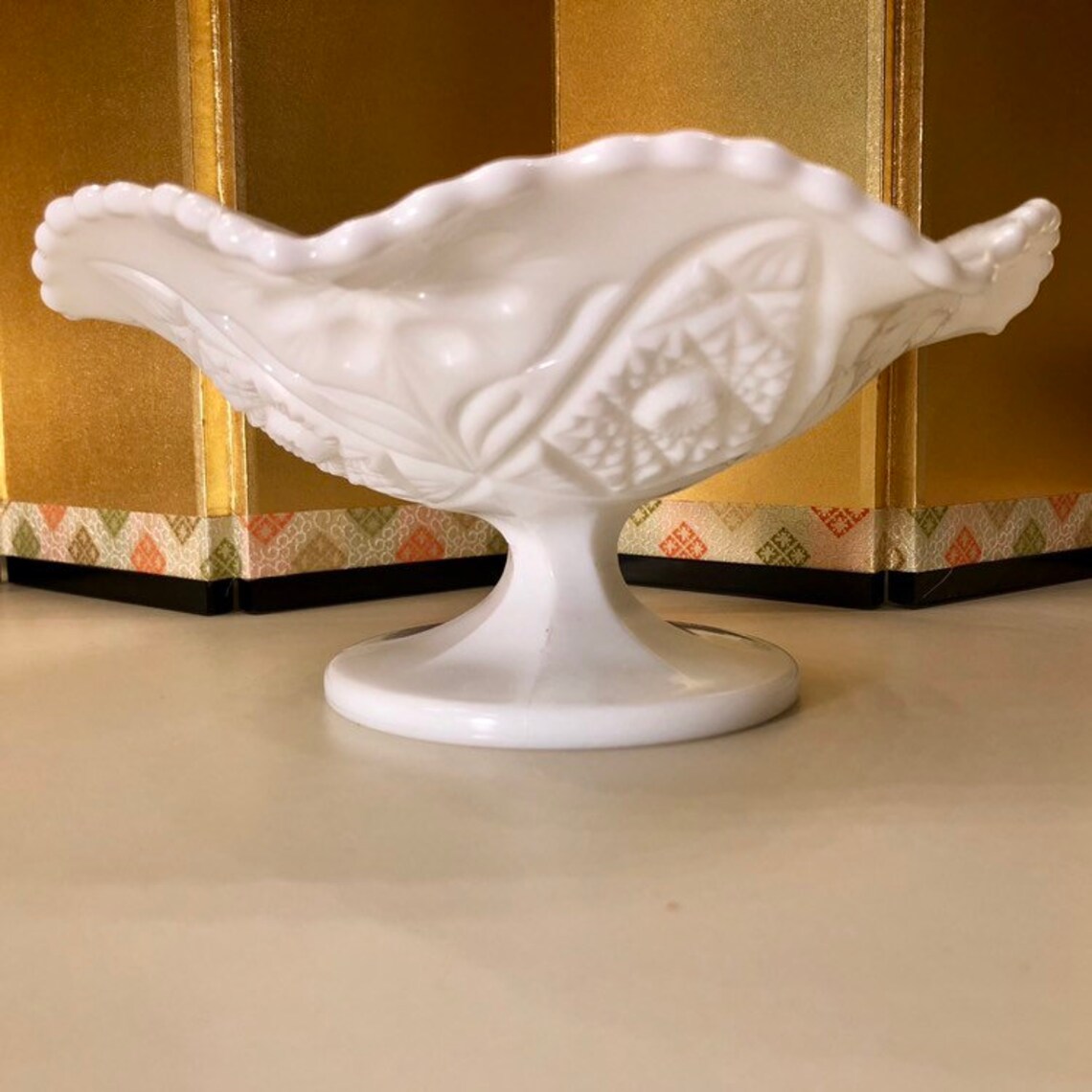 Imperial Glass White Compote Cosmos Pattern Vintage 1950's - Etsy