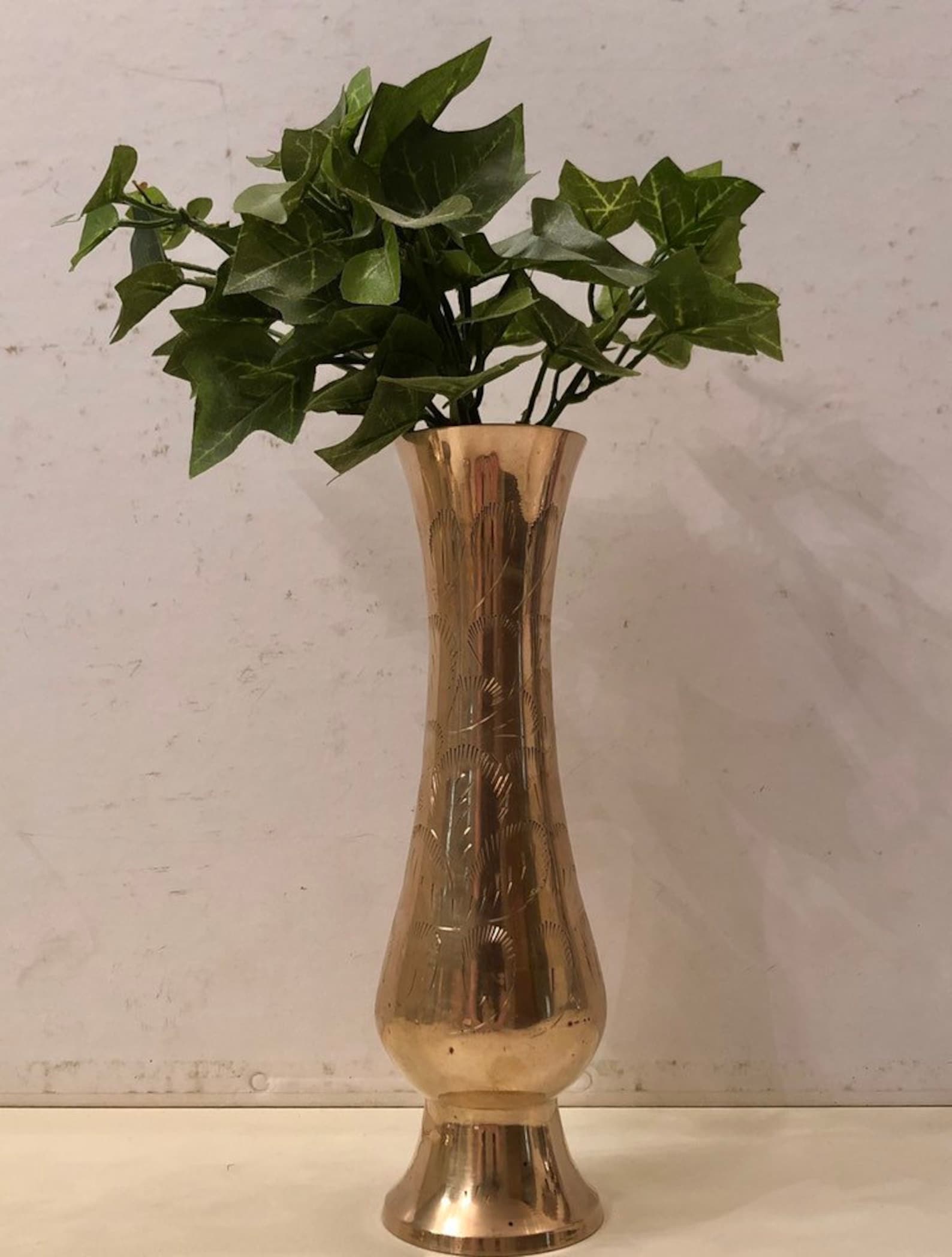Etched Brass Vase Vintage India Flower Brass Decor Home Table - Etsy