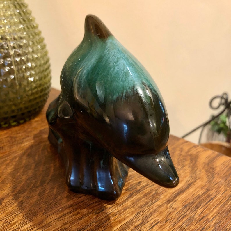 Vintage Pottery Blue Mountain Dolphin Green Drip Ware Mid - Etsy