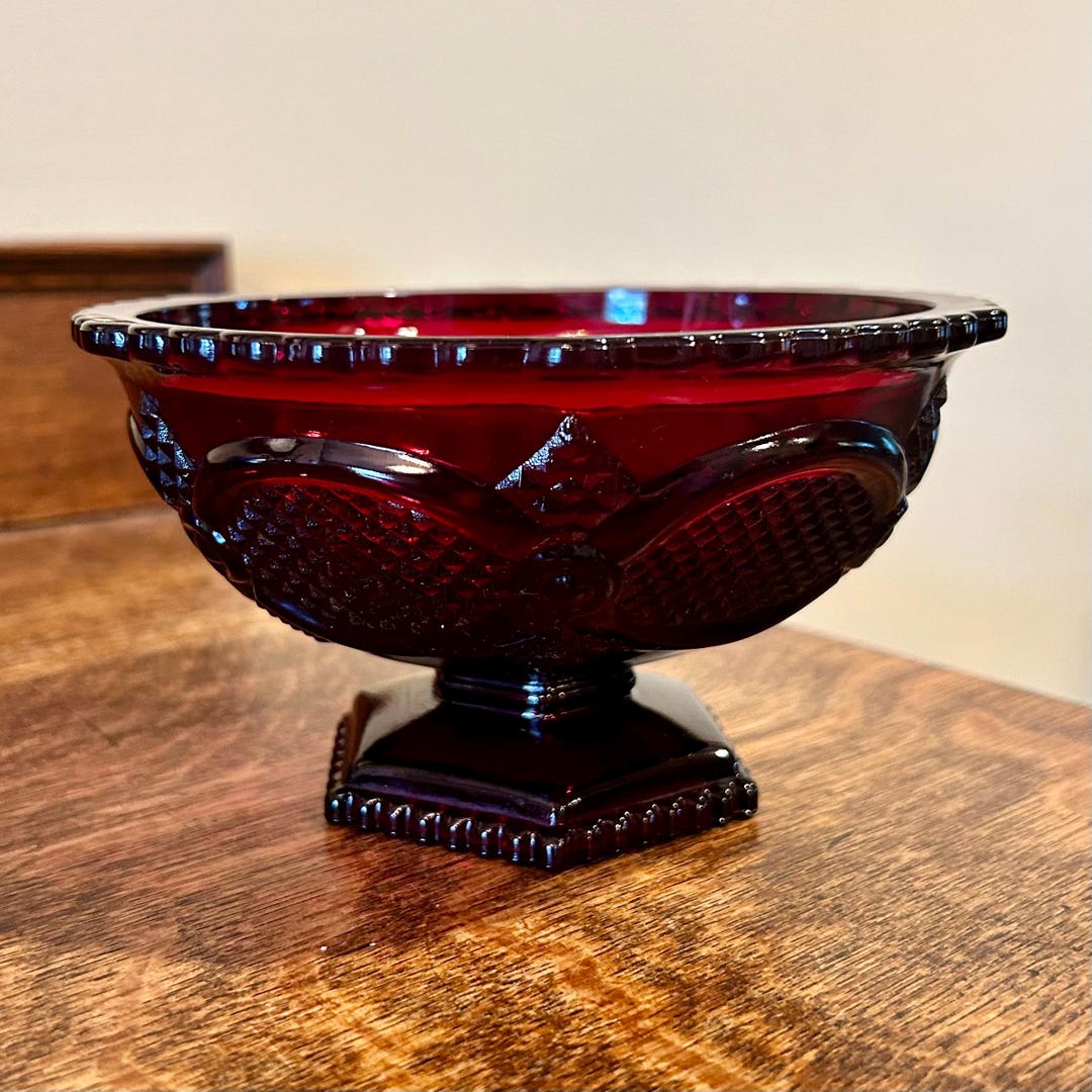 Vintage Avon Ruby Red Footed Candy Dish 1876 Cape Cod Collection - Etsy