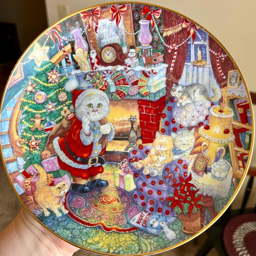 Bill Bell Christmas Cat Plate: Franklin Mint Collectible Dish - Etsy