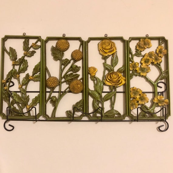 Collectible Cottage Core Multi-color Floral and Gold Design Metal Tin ...