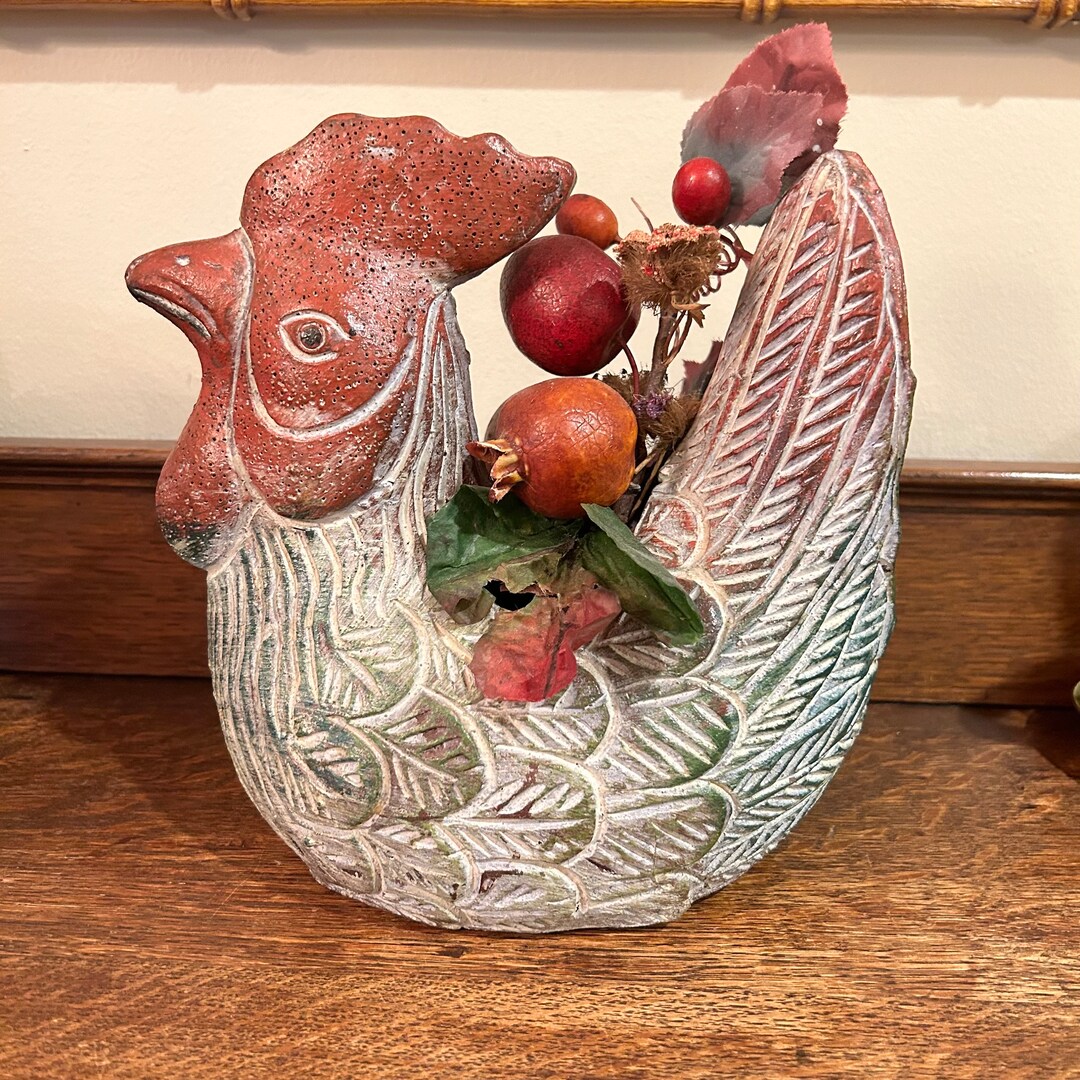 Terracotta Rooster Planter Country Farmhouse Doorstop Vintage Folk Art ...