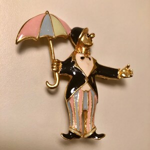 Vintage Jewelry Clown Pin Brooch With Umbrella Enamel Pastel Hobo Bozo ...