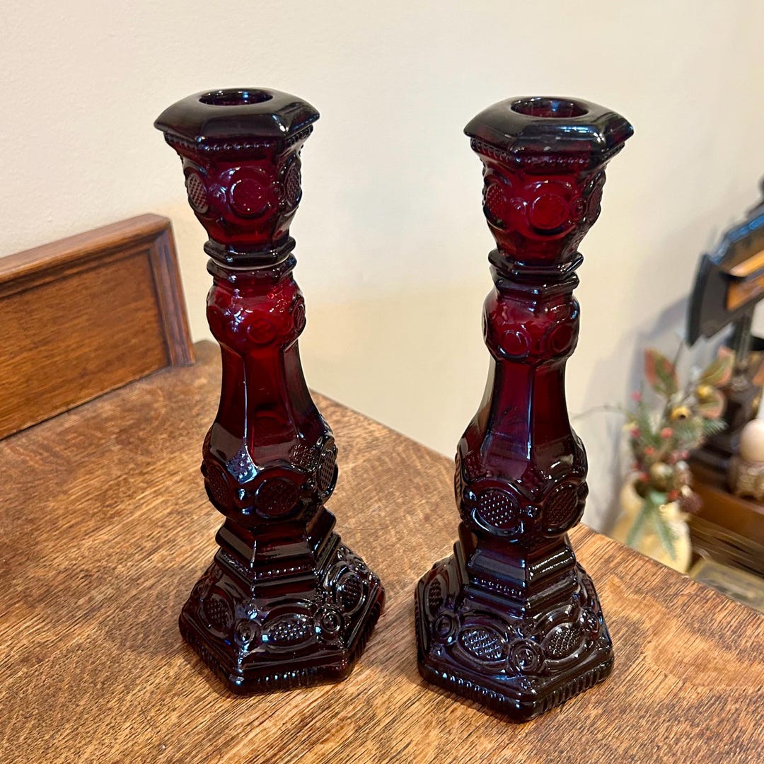 Vintage Avon Ruby Red Candle Sticks Perfume Bottles 1876 Cape Cod ...