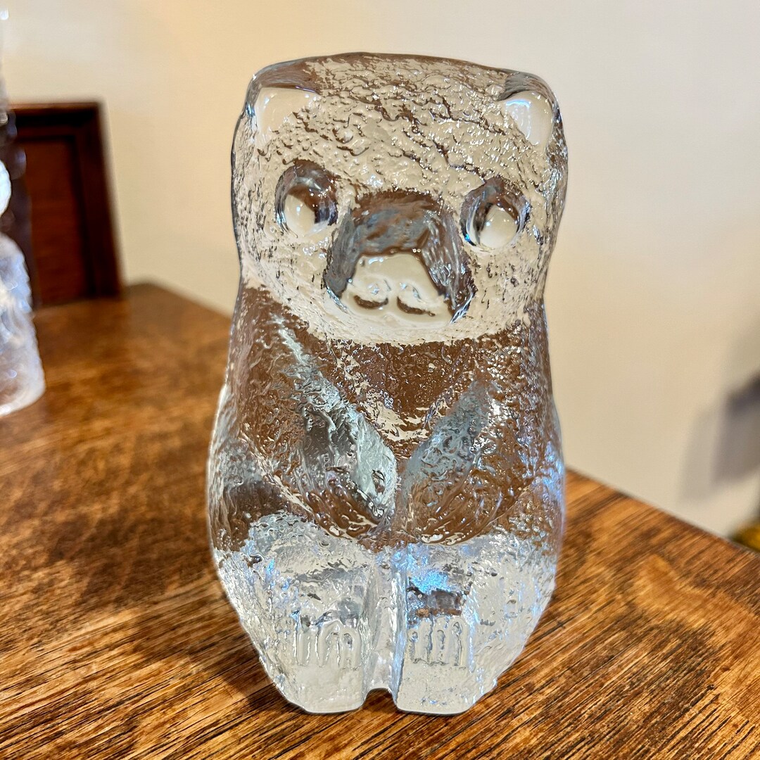Blenko Glass Small Bear Single Bookend / Paperweight Clear Art Glass ...