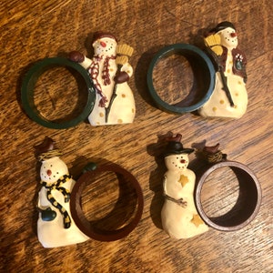 Debbie Mumm Napkin Rings Christmas Sledding Snowmen Vintage Serving ...