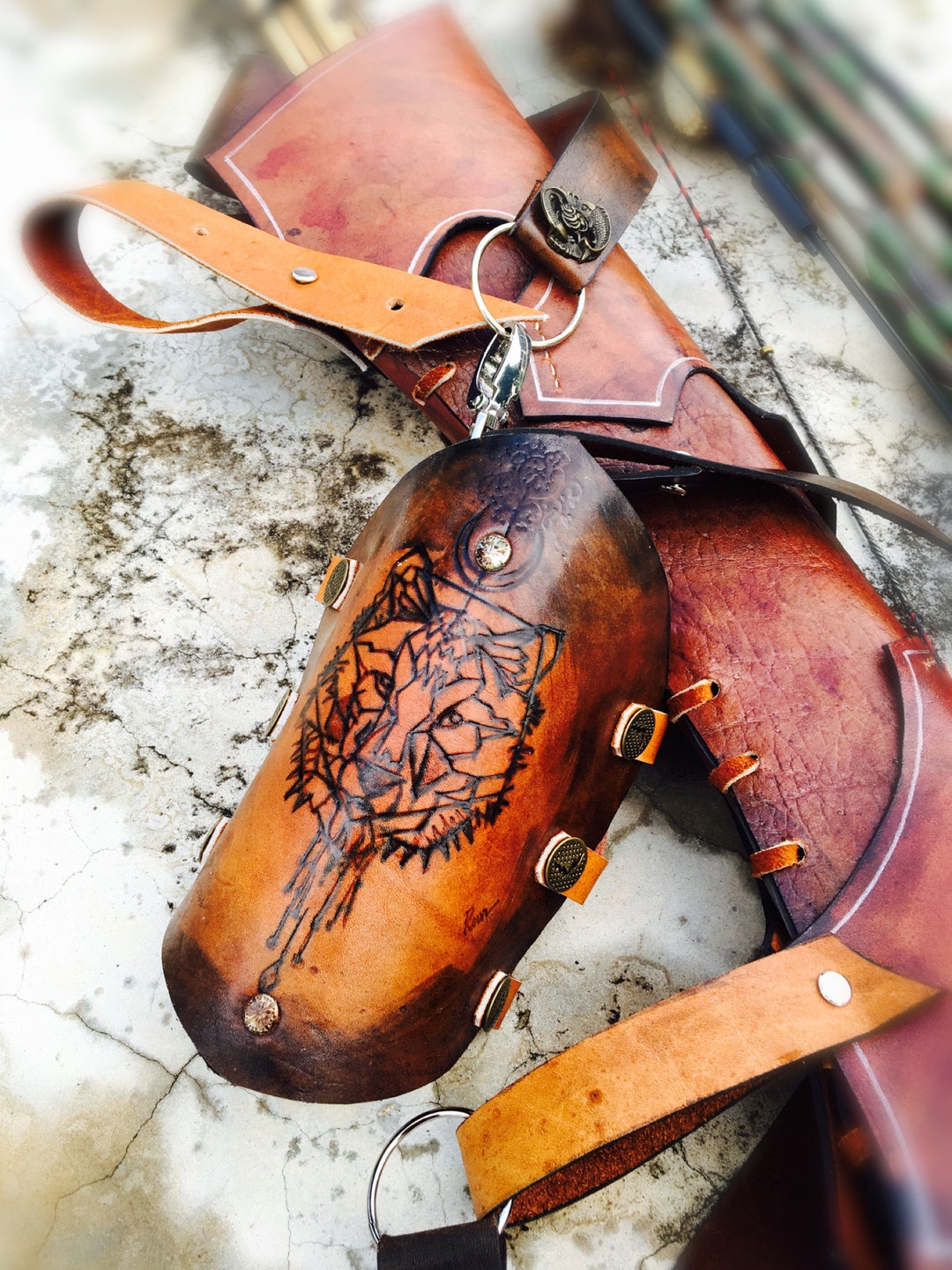 Wolf Arm Guard Pyrography Art Archery Bow String Protector Right Hand ...