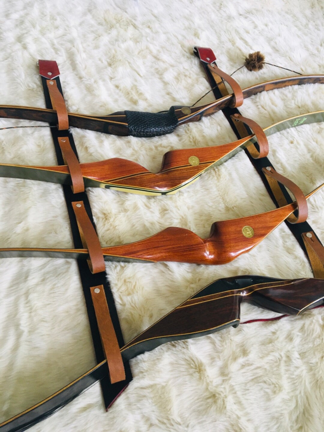 BOW RACK Leather Bow Holder Rack Custom Hand Made for Bows up to 8 Cow ...