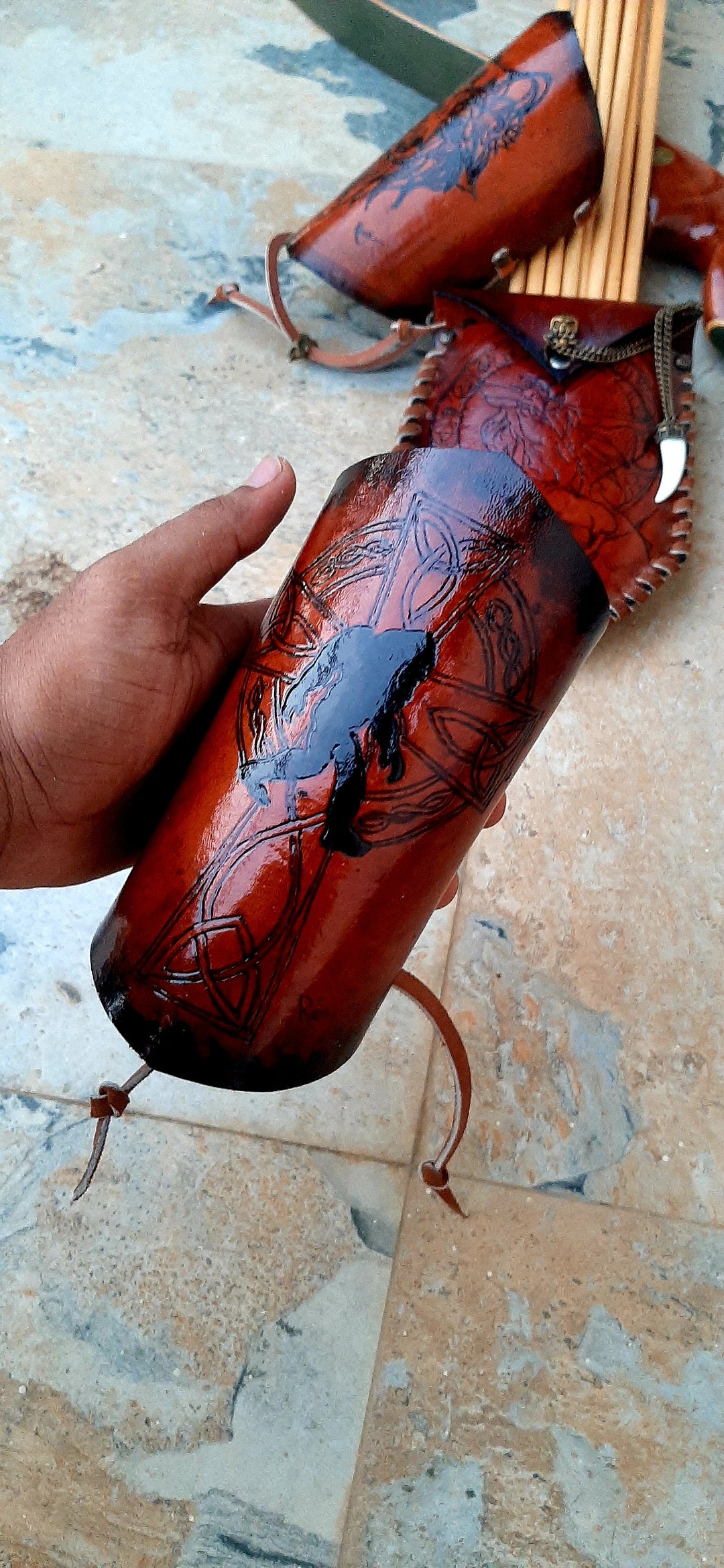 Arm Guard Pyrography Art Archery Bow String Protector Right Hand/ Left ...