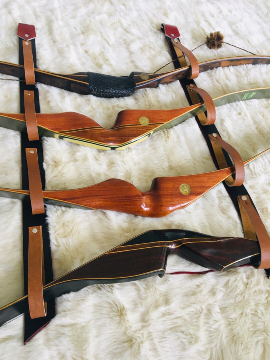 BOW RACK Leather Bow Holder Rack Custom Hand Made for Bows up to 8 Cow ...