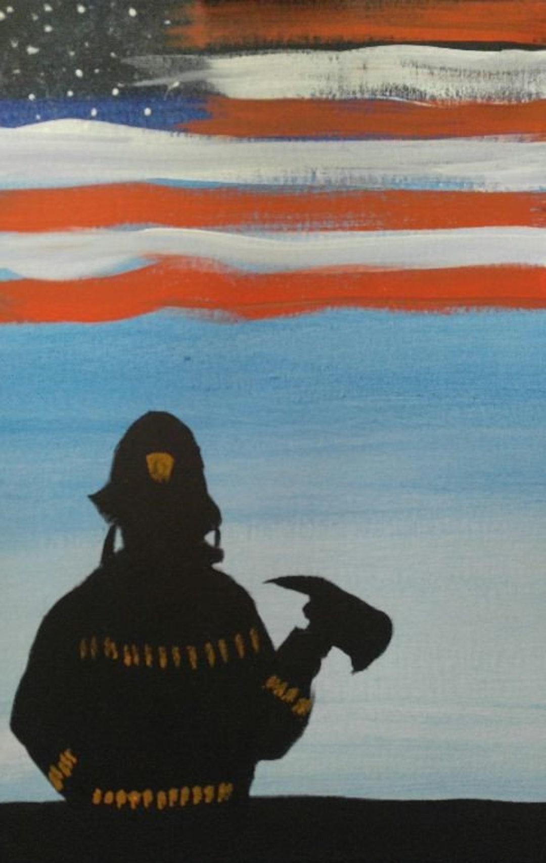 Fireman With Ax at the Ready. This is a 12x16 Inch Canvas Oil Painting ...