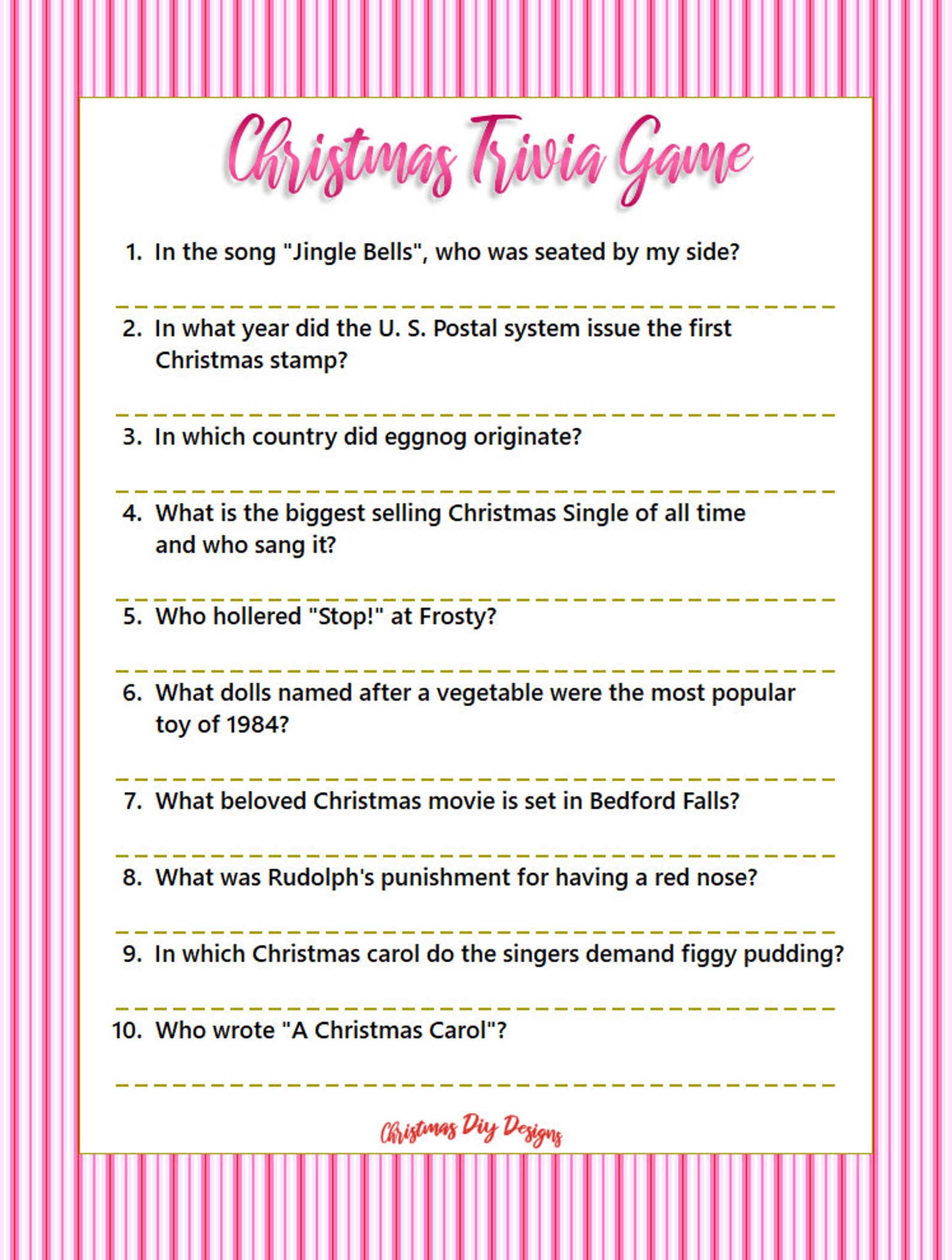 Printable Christmas Trivia Games - Christmas Party Games, Christmas ...