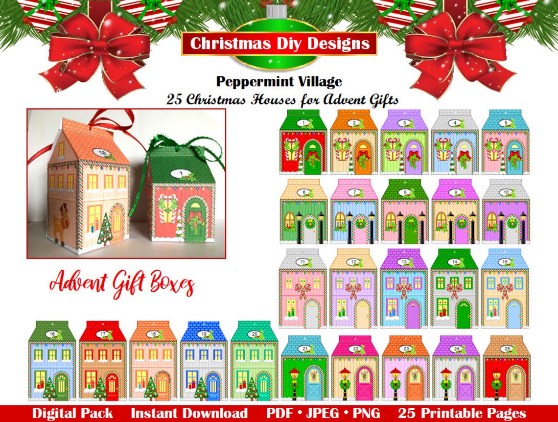 25 Printable DIY Christmas Houses for Advent Gifts Advent - Etsy
