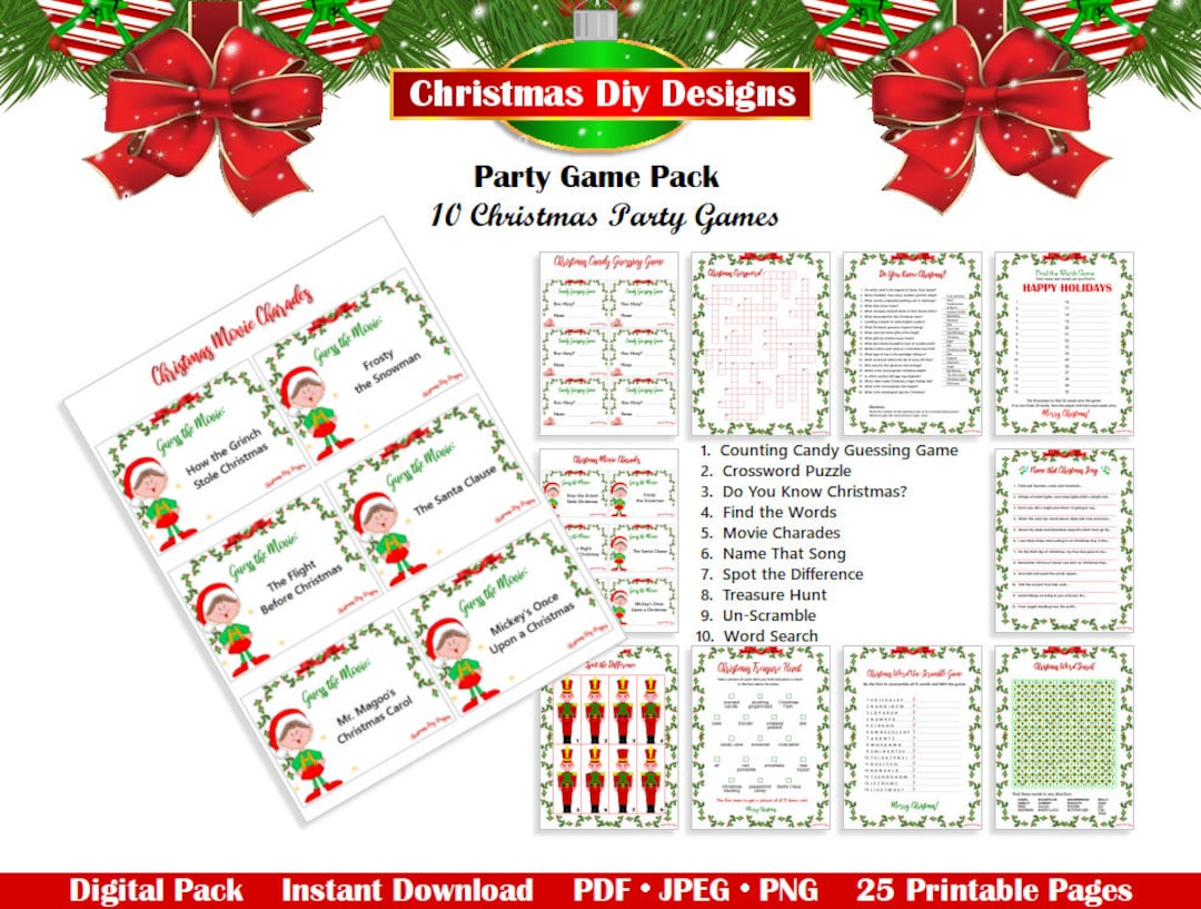 Printable Christmas Party Game Pack - Christmas Game Bundle, Christmas ...