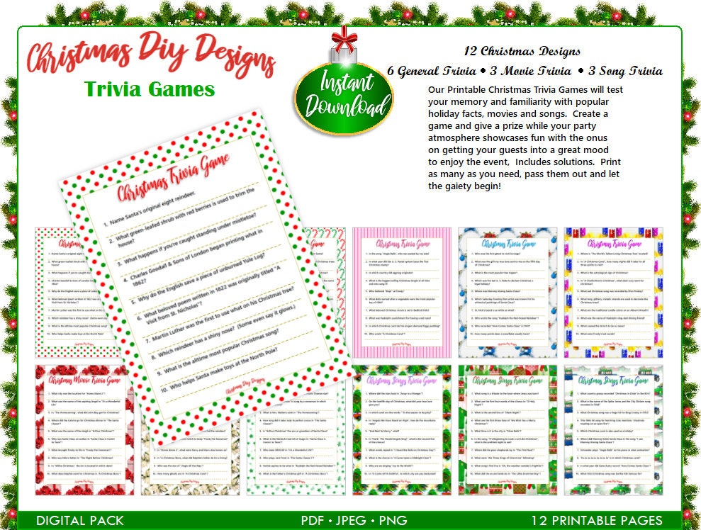 Printable Christmas Trivia Games Christmas Party Games | Etsy