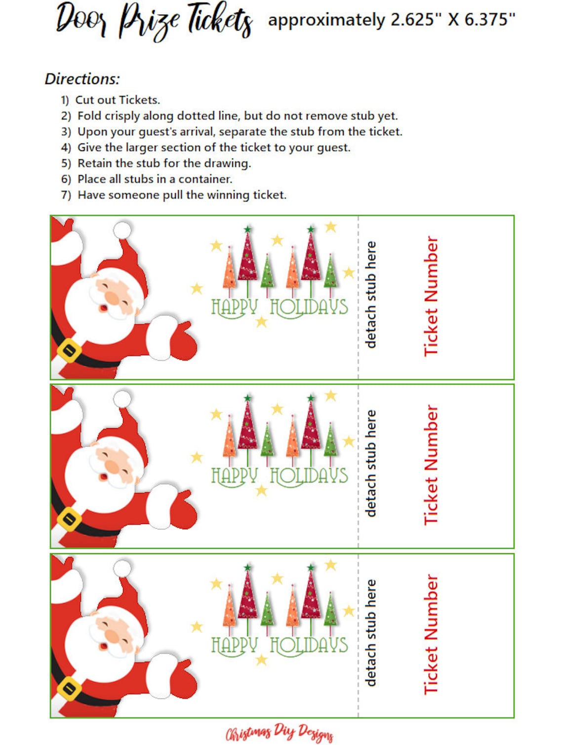 Christmas Door Prize Tickets- Printable Christmas Door Prize Tickets ...