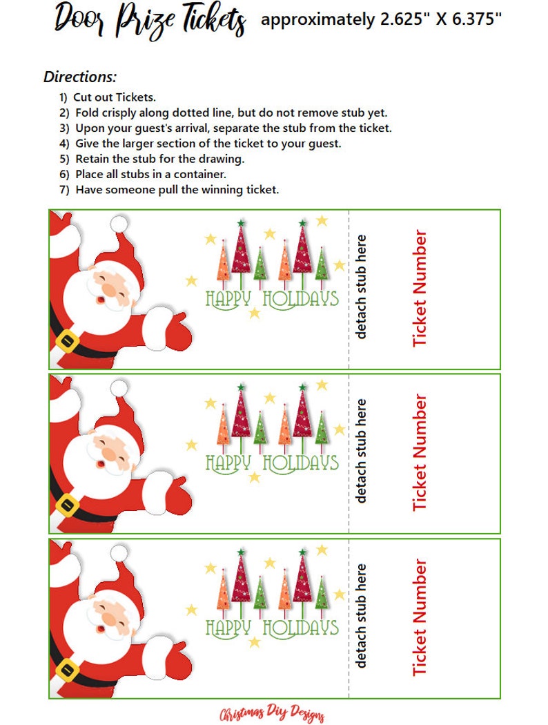 Christmas Door Prize Tickets- Printable Christmas Door Prize Tickets ...