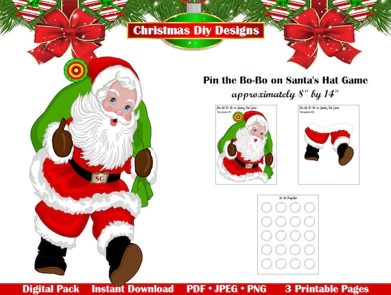 Printable Christmas Game Pin the Bo-bo on Santa's Hat | Etsy