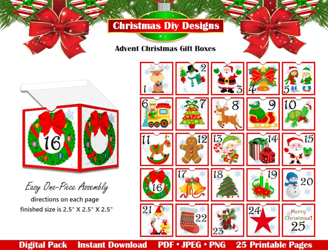 25 Printable DIY Christmas Advent Gift Boxes-christmas Advent Gift ...