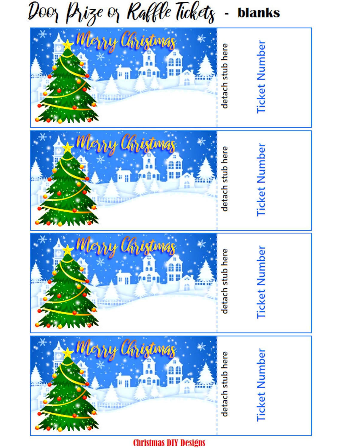 80 Numbered Tickets- Printable Christmas Door Prize Tickets, Printable ...
