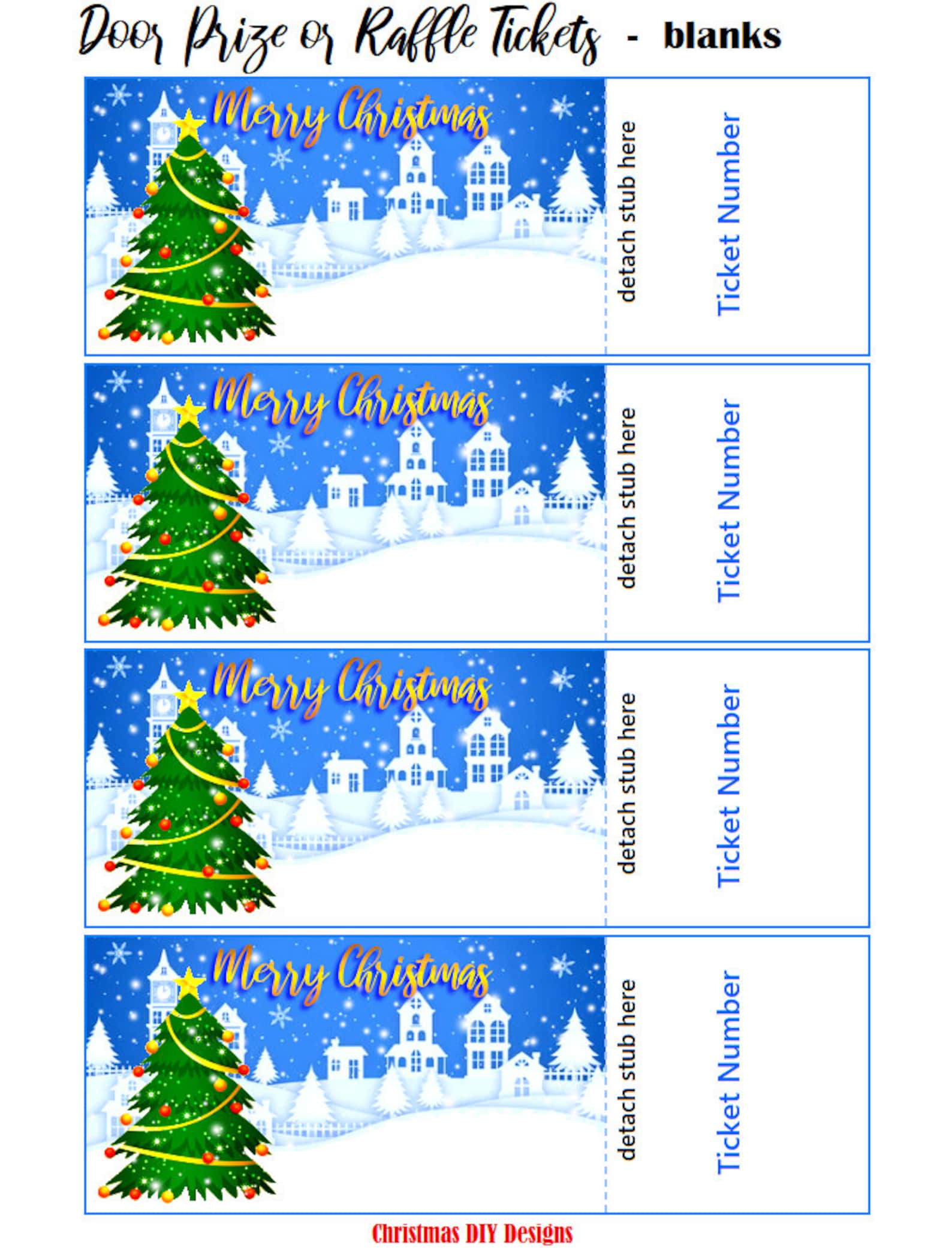 80 Numbered Tickets- Printable Christmas Door Prize Tickets, Printable ...