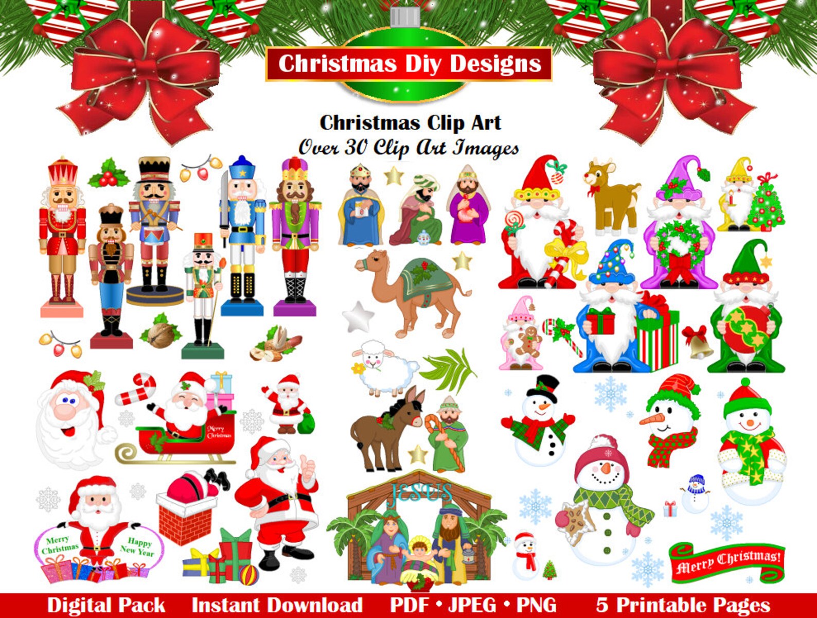 Christmas Clipart - Printable Christmas Clipart, Gnomes, Nativity ...