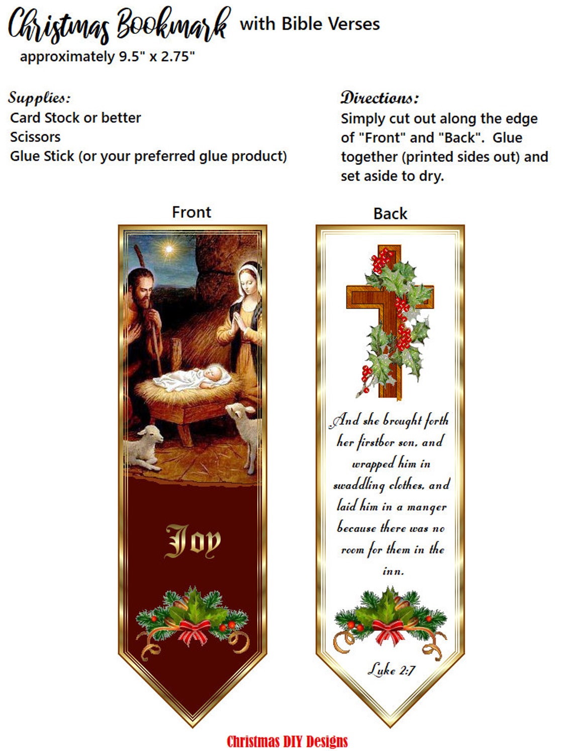 Printable Christmas Bookmarks With Bible Verses on Reverse Side,birth ...