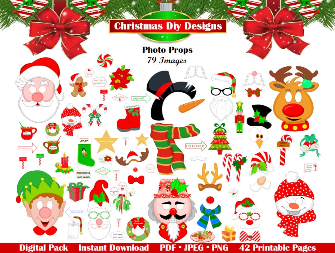 Printable Christmas Photo Booth Props - Christmas Party Photo Booth ...