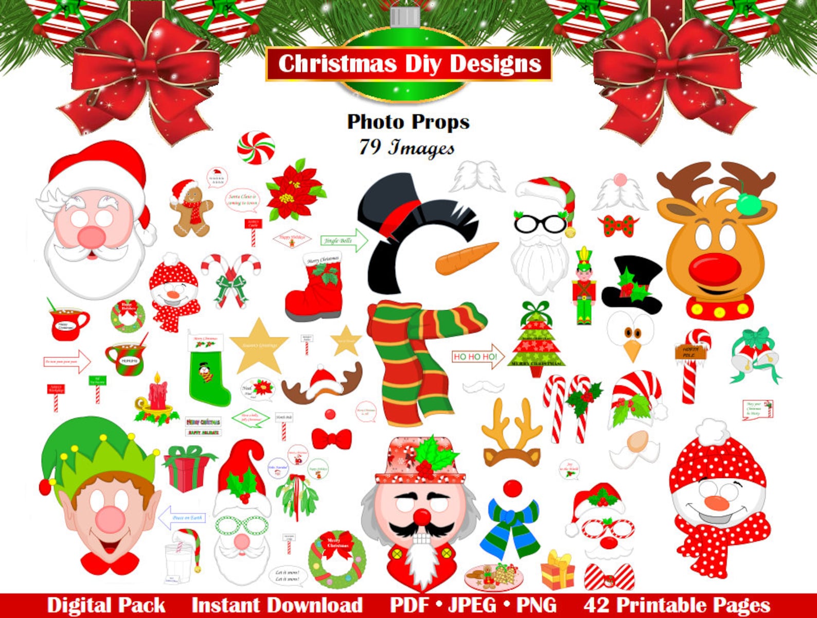 Printable Christmas Photo Booth Props - Christmas Party Photo Booth ...